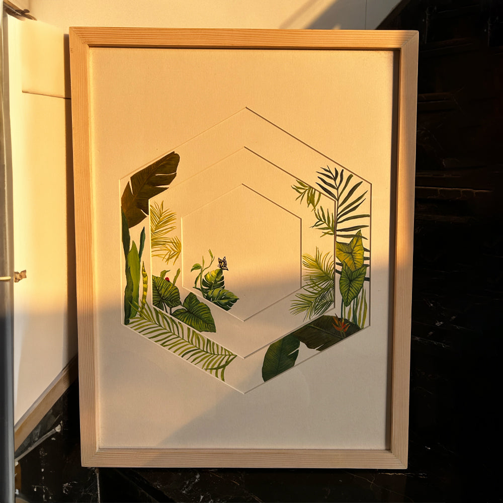 Botanical Hives 1 - Framed Painting - Acrylic on Paper - Part 1 of Set ...